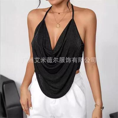 Sexy Halter Neck Crop Top for Women Trendy Asymmetrical