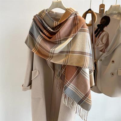Stylish Jacquard Plaid Fringe Scarf Imitation Cashmere