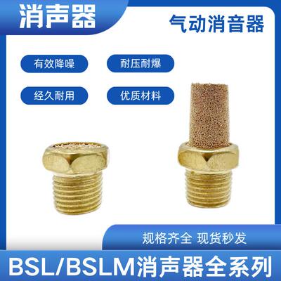 铜长头BSL-01半铜平头电磁阀消声器消音器BSLM-01/02/03/04/06/M5
