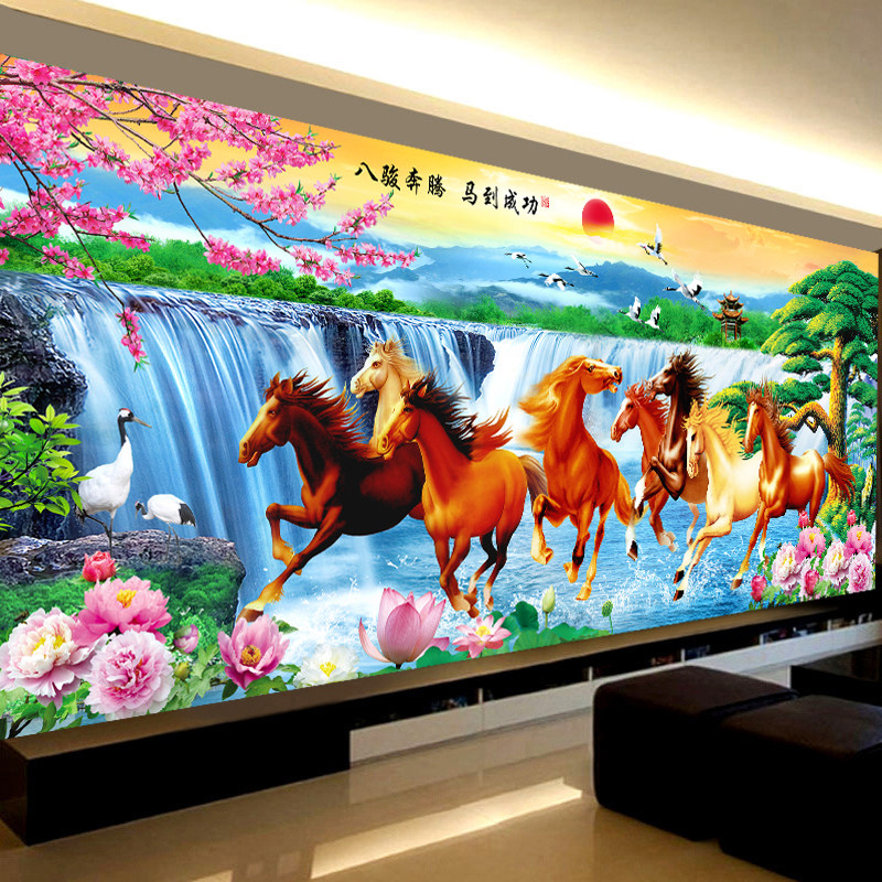 钻石画满钻客厅马到成功新款钻石绣粘贴点钻八骏图十字绣大幅风景