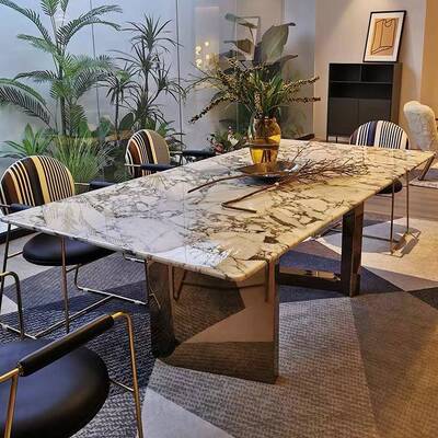 意HVF式轻奢高端大理石餐家桌不锈长方形别现代简约墅用奢石餐钢