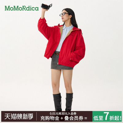 MoMoRdica2025秋季女休闲外套轻奢通勤连帽落肩长袖宽松字母外套