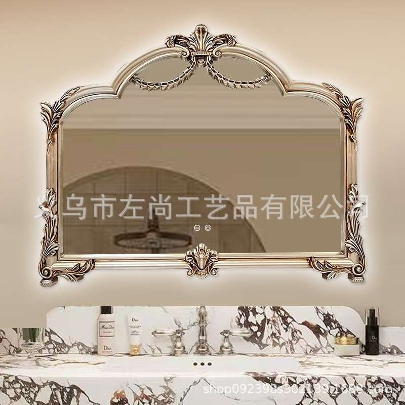 式复古浴室镜卫生间花镜子雕洗手梳法妆镜美间式客厅XEW玄关装饰