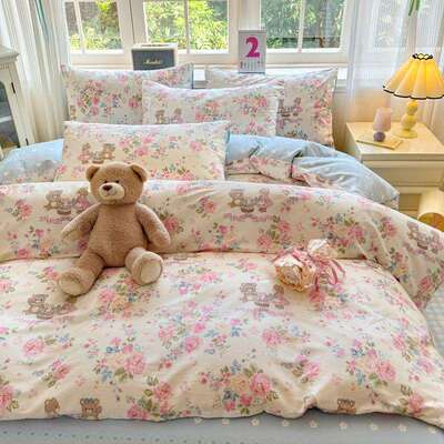 2爱02225季全棉四件可卡通纯棉床单被罩南春通床上套用品三件套被