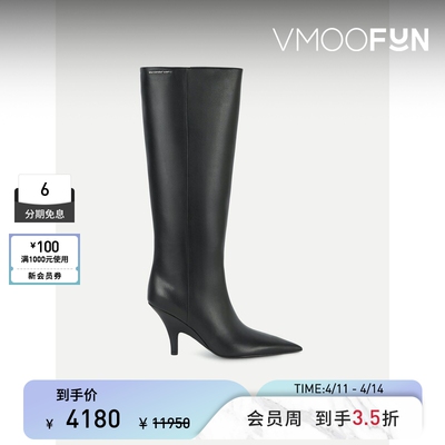 【季末折扣】Alexander Wang/亚历山大王 秋冬女黑色皮革及膝长靴