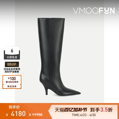 【季末折扣】Alexander Wang/亚历山大王 秋冬女黑色皮革及膝长靴