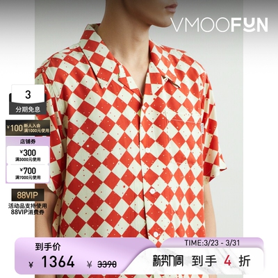 Billionaire Boys Club春夏男宽松古巴领格纹印花衬衫