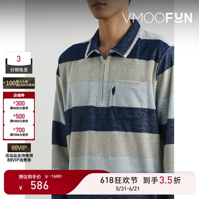【618狂欢】YMC 秋冬男宽松条纹半拉链上衣