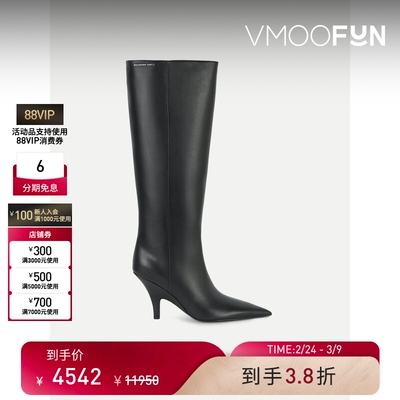 【38开门红】Alexander Wang/亚历山大王 秋冬女黑色皮革及膝长靴