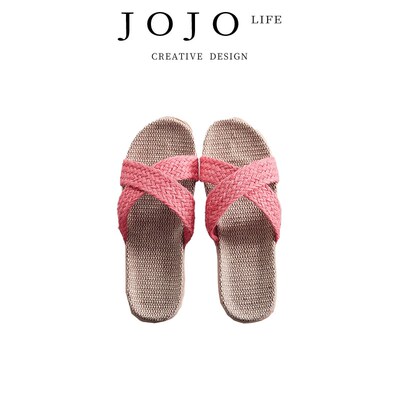 JOJOS L. PD.Giggle.亚麻拖鞋透气棉麻情侣居家厚底地板拖 火辣