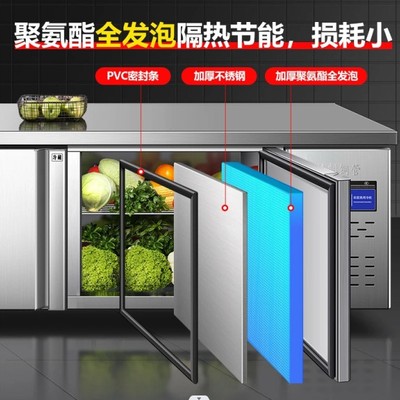 用节冷藏工作台商厨房柜保鲜冷KRR冻平冷冰不锈钢能操作台冰箱