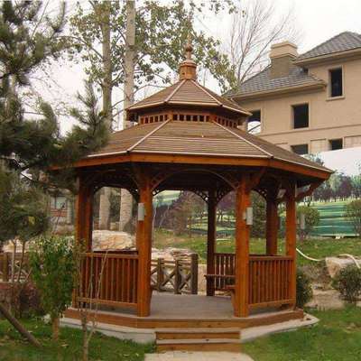 户外亭庭六角木新中式休闲菠萝格实防木亭子腐复古PAU遮阳凉棚庭