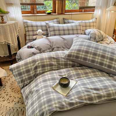 简约格博主全生棉水子qq202512洗棉床上四件套亲肤透气纯棉被套学