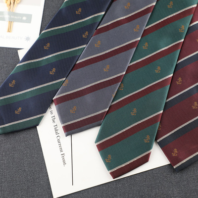 JK领带男女g生手打衬衫制服校服学生学院风日系DK赤绀金7CM条纹