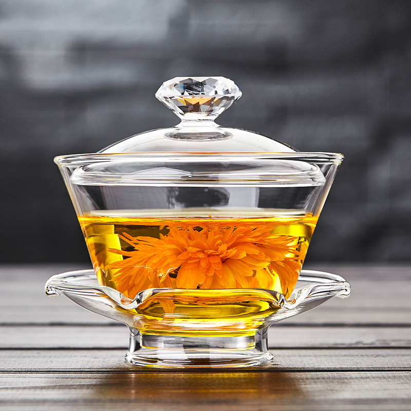 玻璃盖碗泡茶杯三才单个高档茶具2025新款带盖大号手抓敬茶碗