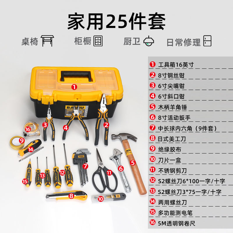 家用工具箱套装家庭工具箱组合套装五金工具套装工业级维修一整套