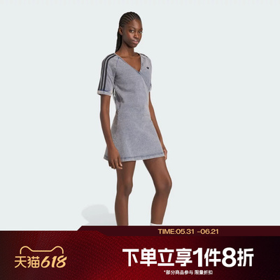 滔搏adidas阿迪达斯三叶草女子V领长裙运动休闲牛仔连衣裙KZ5057