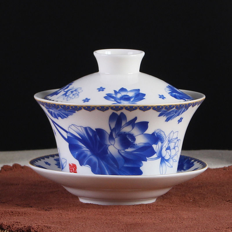 宁夏兰州八宝茶盖碗陶瓷特大号甘肃青花瓷单个大茶杯泡茶碗三