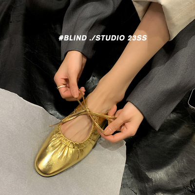 松紧鞋口柔软舒适平底里外全皮单鞋2023春季简约欧美风时尚单鞋女