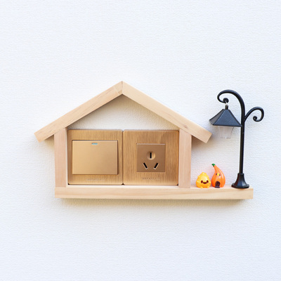 实木开关贴边框保护套电灯开关插座装饰墙贴简约R个性可爱双排开