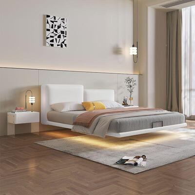 意H-4323式极简浮简床大象耳朵皮艺软包奢现代轻约主卧大床悬双人