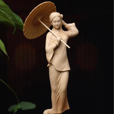 正宗小叶黄杨木雕回娘家实木文玩摆件挂件古典美女家居家用雕刻