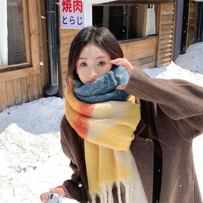 围巾女款2026新款彩虹渐变马海毛