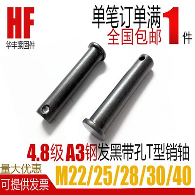 GB882发黑销轴定位销T型平圆头带孔限位插销子钉m22M25M28M30M40