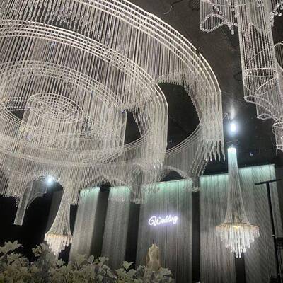 珠帘婚庆装饰亚克力景风吊背道具亚克力屏路造景顶堂婚礼镂THS空