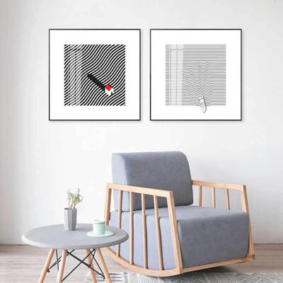 现代EJK简约小众装饰客厅画画玄画关壁合墙画设计师挂画正方形组