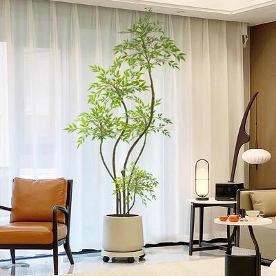 多杆小叶南天竹仿真绿落地盆栽高端奢办轻室室内OSQ装植饰客厅公