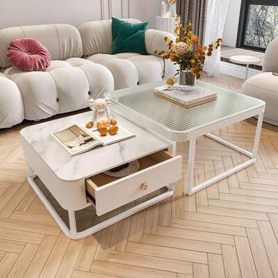 奶几油风茶小户型家用客厅桌子简约岩轻奢玻现代AXI板网红璃方形