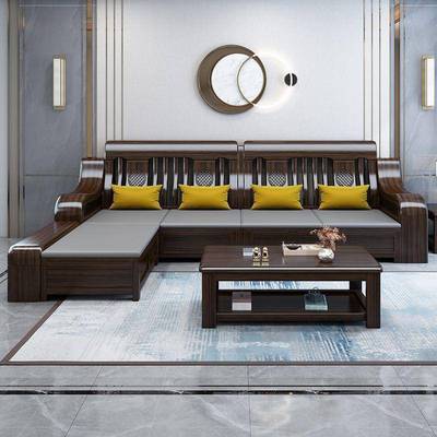 新中式高实木发组合33914客沙厅家用档夏两用弯冬靠储物木质转角