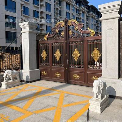 理石方柱石大大门口柱子立别雕墅1庭院小区石材门柱欧式雕花柱围