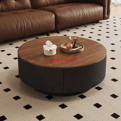 中古风用岩板客圆形茶几厅家PAU现轻奢简约古风胡桃木意式组代合