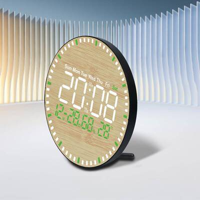 LED遥5823纹电钟可控桌面钟表时间摆子台式竹摆件数字显示器电子