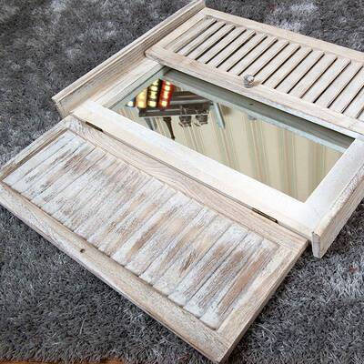 I1复古做旧实雕花户百叶窗假窗旧窗户浴室卫木间镜子花店摄F75HJ8