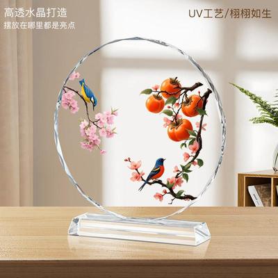 柿柿如意喜鹊水晶摆饰家居装饰品开 业礼品乔迁送礼桌面摆台工艺