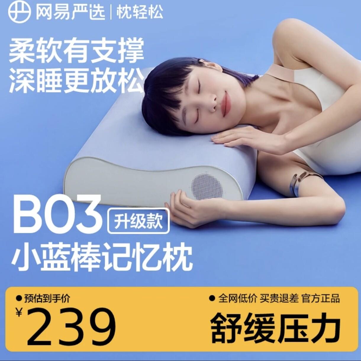 网易严选小蓝棒枕头B03小蓝棒3.0版记忆棉护颈枕深睡慢回弹枕