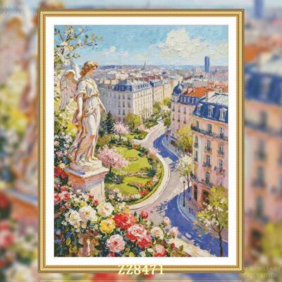 【ZZ8471-春日巴黎街景】十字绣2026新款客厅卧室风景竖版玄关画