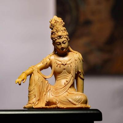 正宗小叶黄杨木精雕新款自在观音菩萨供奉佛像摆件装饰品工艺品
