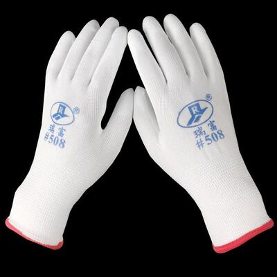 瑞富女士小码白色涂掌防滑薄款PU508防静电无尘劳保手套包装电子