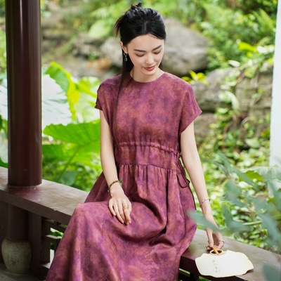 【25MM香云纱 透孔罗】觅萝香新中式夏红云纱 透玉生花抽绳连衣裙