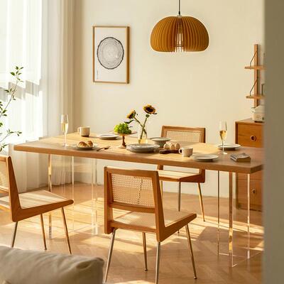 亚克力包实餐桌透明家用简浮约餐桌面59041店意式轻奢木悬长方形