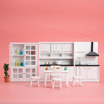 你1:12娃娃屋dollhouse迷微缩厨房00133料理橱台餐椅柜桌套装场景