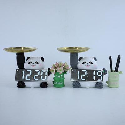熊猫钥匙收纳摆件智能IDT字时钟户玄钟关客入数厅家居装饰品电子