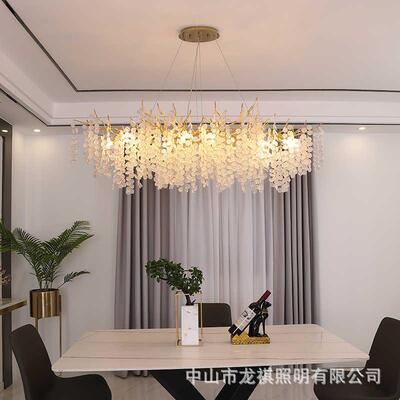 餐厅吊灯新款长晶形饭式吧台轻54576奢水艺术树枝厅现代法别墅灯