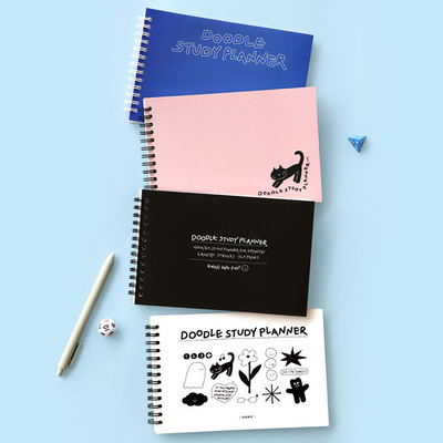 韩国ICONIC DOODLE手绘涂鸦风插画印花无日期学习计划手帐横式布局线圈笔记本学生日程规划管理B6变型