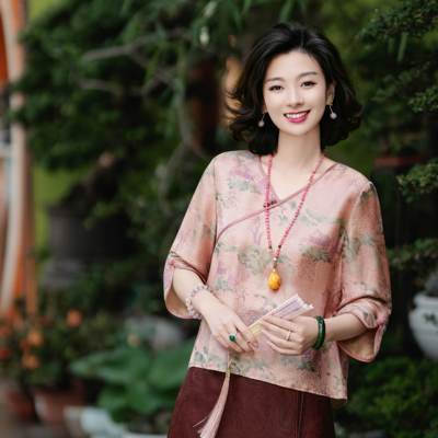 西子桑蚕丝斜襟透气新中式上衣