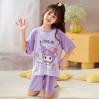 薄款女童大童家居服儿童莫代尔睡衣春夏夏季短袖套装库洛米
